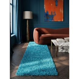 KADIMA DESIGN Hochflorteppich RHEIN, einfarbig, aus Polypropylen, T&uuml;rkis, 80 x 150 cm