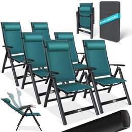 Kesser&reg; Gartenstuhl Hochlehner mit Armlehnen Aluminium Klappstuhl inkl. Kopfkissen Campingstuhl 7-Fach Verstellbar R&uuml;ckenlehne Atmungsaktiv & Wetterfest Klappbar & Anti-Rutsch