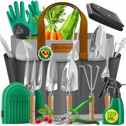 Kesser&reg; Gartenwerkzeug Set 10-teilig mit ergonomischen Holzgriffen inkl. wasserdichte Tasche aus 600D Oxford-Material, Knieschoner, Pflanzmatte, Spr&uuml;hflasche, Gartenschere, Handschuhe f&uuml;r Gartenarbeit