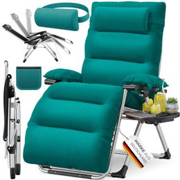Kesser&reg; Sonnenliege Liegestuhl, klappbare Gartenliege extra breit & Wetterfest, Belastbar 200kg, Ergonomisches Polster, verstellbare R&uuml;ckenlehne inkl. Nackenkissen, Getr&auml;nkehalter & Armpolster