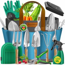 Kesser&reg; Gartenwerkzeug Set 10-teilig mit ergonomischen Holzgriffen inkl. wasserdichte Tasche aus 600D Oxford-Material, Knieschoner, Pflanzmatte, Spr&uuml;hflasche, Gartenschere, Handschuhe f&uuml;r Gartenarbeit