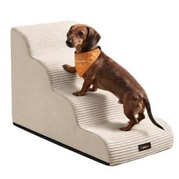 FEANDREA Hundetreppe, 2/3/4/5 Stufen, Cord mit Querstreifen, wasserdicht, rutschfest, abnehmbarer waschbarer Bezug