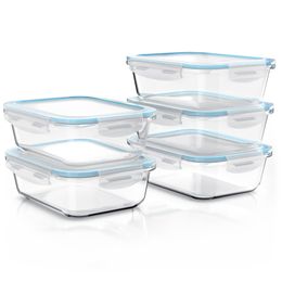 arendo Frischhaltedosen im 5er-Set, Lunchboxen aus Borosilikatglas mit Kunststoffdeckeln, auslaufsicher, mit Klickverschluss