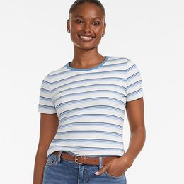 LANDS' END Feinripp-Shirt mit Rundhalsausschnitt und kurzen &Auml;rmeln f&uuml;r Damen, Damen, size: regular, Elfenbein, Baumwolle/Elasthan, by Lands' End