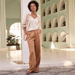 LANDS' END Leinenhose High Waist mit weitem Bein f&uuml;r Damen, Damen, size: regular, Braun, Leinen, by Lands' End