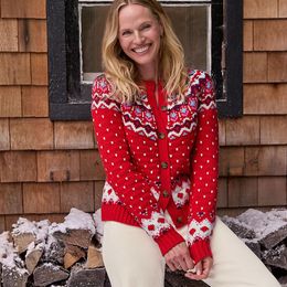 LANDS' END Fair Isle Cardigan aus Baumwollmix f&uuml;r Damen, Damen, size: regular, Rot, Polyacryl/Schurwolle/Baumwoll-Mischung, by Lands' End