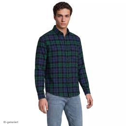 LANDS' END Flanellhemd Flagship Classic Fit, Herren, size: regular, Blau, Baumwolle, by Lands' End