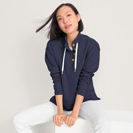LANDS' END Pullover SERIOUS SWEATS mit Knopfleiste f&uuml;r Damen, Damen, size: regular, Blau, Baumwoll-Mischung/Polyester-Mischung, by Lands' End
