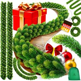 KESSER&reg; Weihnachtsgirlande Naturgetreues Tannengr&uuml;n - wie echt - IP 44 Outdoor & Indoor Girlande - Treppen, T&uuml;r, Balkon, Weihnachtsdeko + Tasche - Dunkelgr&uuml;n