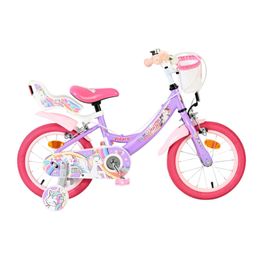 Volare Kinderfahrrad Unicorn f&uuml;r M&auml;dchen 14 Zoll Kinderrad in Lila, Zwei Handbremsen