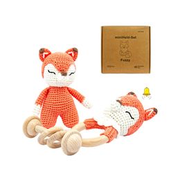 miniHeld Handgestrickter Fuchs Fuzzy Set Babyrassel Holz Baumwolle 15 cm