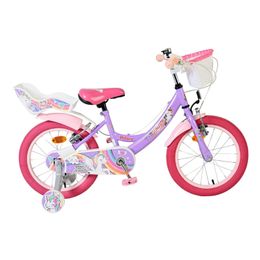 Volare Kinderfahrrad Unicorn f&uuml;r M&auml;dchen 16 Zoll Kinderrad in Lila, Zwei Handbremsen