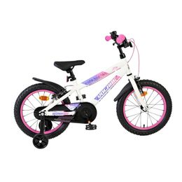 Volare Kinderfahrrad Lily f&uuml;r M&auml;dchen 16 Zoll Kinderrad in Wei&szlig; Rosa Lila, Zwei Handbremsen