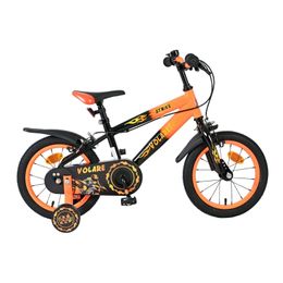 Volare Kinderfahrrad Strike f&uuml;r Jungen 14 Zoll Kinderrad in Schwarz-Orange, Zwei Handbremsen
