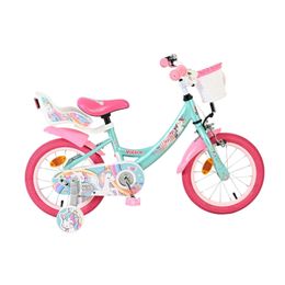 Volare Kinderfahrrad Unicorn f&uuml;r M&auml;dchen 14 Zoll Kinderrad in Gr&uuml;n