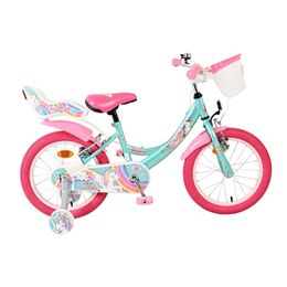 Volare Kinderfahrrad Unicorn f&uuml;r M&auml;dchen 16 Zoll Kinderrad in Gr&uuml;n, Zwei Handbremsen