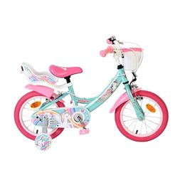 Volare Kinderfahrrad Unicorn f&uuml;r M&auml;dchen 14 Zoll Kinderrad in Gr&uuml;n, Zwei Handbremsen