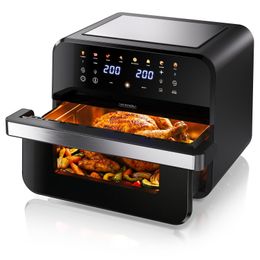arendo Hei&szlig;luftfritteuse mit 2 Kammern Nebeneinander, XXL Doppelkammer Airfryer 12L, Dual Zone, 2600 W, mit Zubeh&ouml;r, Umluft Backofen, 80-200&deg;C