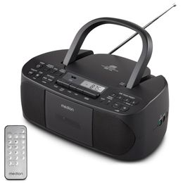 Medion LIFE&reg; E65010 Boombox schwarz Radiorekorder mit CD-Spieler und Kassettendeck (mit CD, MP3, tragbar, USB, UKW, Kassette)