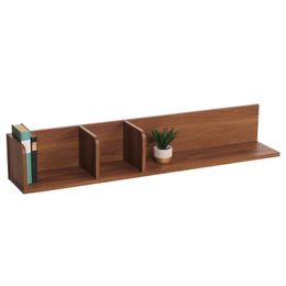 Wandregal MCW-M48, H&auml;ngeregal Regal Holzregal Schweberegal, 3 F&auml;cher 20x120x21cm ~ Walnuss-Optik