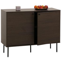 Sideboard MCW-N78, Kommode Schrank Anrichte, skandinavischer Stil Metall Holz Melamin MVG 86x110x40cm ~ dunkelbraun