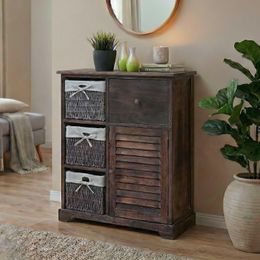 Kommode MCW-H21, Schrank Schubladenkommode, Massiv-Holz Korb-Schublade 80x60x30cm ~ shabby braun