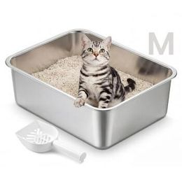 FEANDREA Katzenklo Edelstahl, Katzentoilette offen,geruchsfrei, leicht zu reinigen M