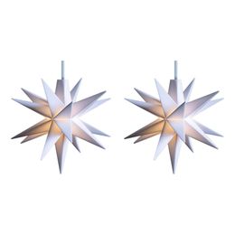 2er SPARSET LED Dekosterne Klein 8cm WEISS mit Batteriefach f&uuml;r 3 AA Batterien 6h Timerfunktion (1 ,5m Kabel) Weihnachtsdeko Fenster beleuchtet 3D Stern 18 Zackig Leuchtstern LED Mini Kinder