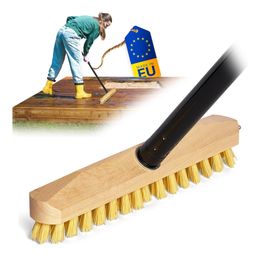 Schrubber aus Holz mit Borsten Wischer mit Gewinde und Steckstiel vierteilig - Scheuerb&uuml;rste PPN Boden-B&uuml;rste Ideal f&uuml;r Reinigung von Balkon Terrasse Garten Innen- Au&szlig;enbereich