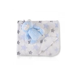 Cangaroo Babydecke 90 x 75 cm mit Pl&uuml;schtier kuschelige Babydecke Krabbeldecke blau