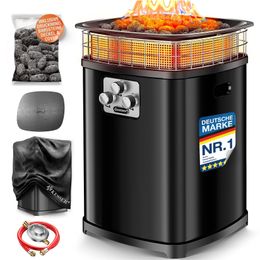 Kesser&reg; Gas-Feuerstelle Aura, 18 kW Heizer, Outdoor, 360&deg; W&auml;rmeverteilung, Terrassenfeuer f&uuml;r Garten, Terrasse & Balkon, bis 120 m&sup2;, Bimssteine, Schutzcover, Deckel, 6 Std. Brenndauer, IP54