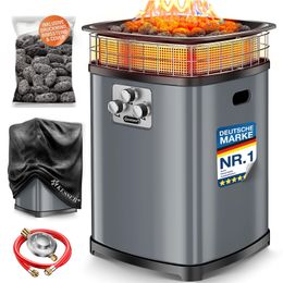 Kesser&reg; Gas-Feuerstelle Aura, 18 kW Heizer, Outdoor, 360&deg; W&auml;rmeverteilung, Terrassenfeuer f&uuml;r Garten, Terrasse & Balkon, bis 120 m&sup2;, Bimssteine, Schutzcover, Deckel, 6 Std. Brenndauer, IP54