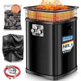 Kesser&reg; Gas-Feuerstelle Aura, 18 kW Heizer, Outdoor, 360&deg; W&auml;rmeverteilung, Terrassenfeuer f&uuml;r Garten, Terrasse & Balkon, bis 120 m&sup2;, Bimssteine, Schutzcover, Deckel, 6 Std. Brenndauer, IP54
