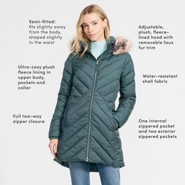 LANDS' END Isolierter FeatherFree&trade; Kapuzenmantel mit Webpelzfutter in Plus-Gr&ouml;&szlig;e, Damen, size: plus, Gr&uuml;n, Polyester/Nylon, by Lands' End