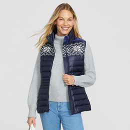 LANDS' END Gemusterte verstaubare Wanderweight&trade; Daunenweste, Damen, size: regular, Blau, by Lands' End