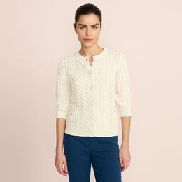 LANDS' END Baumwoll-Zopfmustercardigan mit 3/4-&Auml;rmeln f&uuml;r Damen, Damen, size: regular, Elfenbein, Baumwolle, by Lands' End
