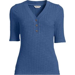 LANDS' END Rippstrick-Henleyshirt mit halblangen &Auml;rmeln f&uuml;r Damen, Damen, size: regular, Blau, Elasthan/Baumwoll-Mischung/Polyester-Mischung, by Lands' End