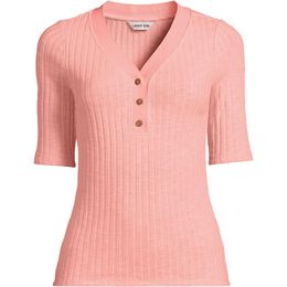 LANDS' END Rippstrick-Henleyshirt mit halblangen &Auml;rmeln f&uuml;r Damen, Damen, size: regular, Pink, Elasthan/Baumwoll-Mischung/Polyester-Mischung, by Lands' End