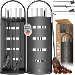 Kesser&reg; Kaminzubeh&ouml;r 5-teiliges Kaminbesteck Set &ndash; Modern Design, beschichtet, Hochwertige Kamingarnitur aus 5 Teilen: Besen, Schaufel, Sch&uuml;rhaken, Zange, St&auml;nder mit Sichtschutz Edelstahl