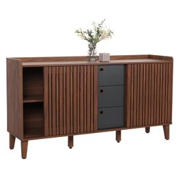 Sideboard MCW-M48, Kommode, Schiebet&uuml;r Staufach, MDF 81x150x40cm ~ Walnuss-Optik, Schubladen dunkelgrau