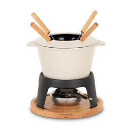 La Fonderie 1890 Mont Joly Fondue-Set aus Gusseisen f&uuml;r 4 Personen, spritzwassergesch&uuml;tzter Deckel, 4 Gabeln, Fassungsverm&ouml;gen 1,2 l