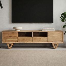 FineBuy Lowboard Massivholz TV Board 160cm Fernsehunterschrank Fernsehkommode Schubladen