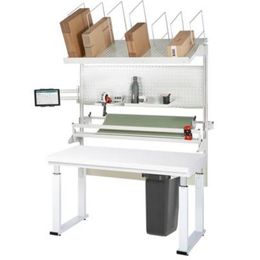 Rau Packtischsystem 06 Werbank-Serie adlatus 600, B 1500 x T 900 x H 740-1140 mm, HPL-Platte, bis 600 kg