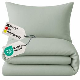 NYVI Biber Winter Bettw&auml;sche Deluxe mit Rei&szlig;verschluss - Flauschige Bettgarnitur, 100% Baumwolle, 145g/m&sup2;, Einlaufschutz Gr&ouml;&szlig;e:155x220 cm;Farbe:Lindgr&uuml;n
