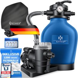 Kesser&reg; Sandfilteranlage mit Pumpe & 1200g Filterb&auml;lle Poolfilter 600W Sandfilter f&uuml;r Pool 13200L/h Durchfluss Tankvolumen bis 30kg Sand 7-Wege Ventil mit Druckmanometer, Abdeckung & Zubeh&ouml;r