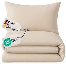 NYVI Biber Winter Bettw&auml;sche Deluxe mit Rei&szlig;verschluss - Flauschige Bettgarnitur, 100% Baumwolle, 145g/m&sup2;, Einlaufschutz Farbe:Beige;Gr&ouml;&szlig;e:135x200 cm