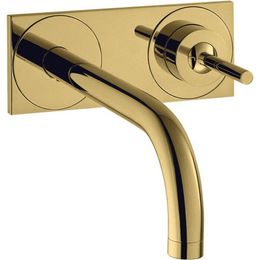 Hansgrohe Axor Uno Fertigmontageset 38115990 Unterputz-Waschtischarmatur, Pin-Griff, Platte, Ausladung 225 mm, polished gold optic