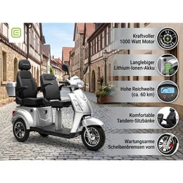 ECONELO E-Seniorenmobil Billy 2.0, Lithium-Akku, 3-Rad, 60V, 1000 Watt, gro&szlig; Sitz, Silber