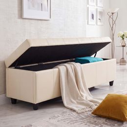 MCW Aufbewahrungs-Truhe Sitzbank Arezzo XXL, Leder, 180x45x45cm ~ creme
