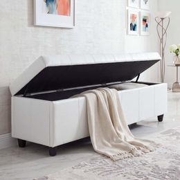 MCW Aufbewahrungs-Truhe Arezzo XXL, Leder + Kunstleder, 180x45x45cm ~ wei&szlig;